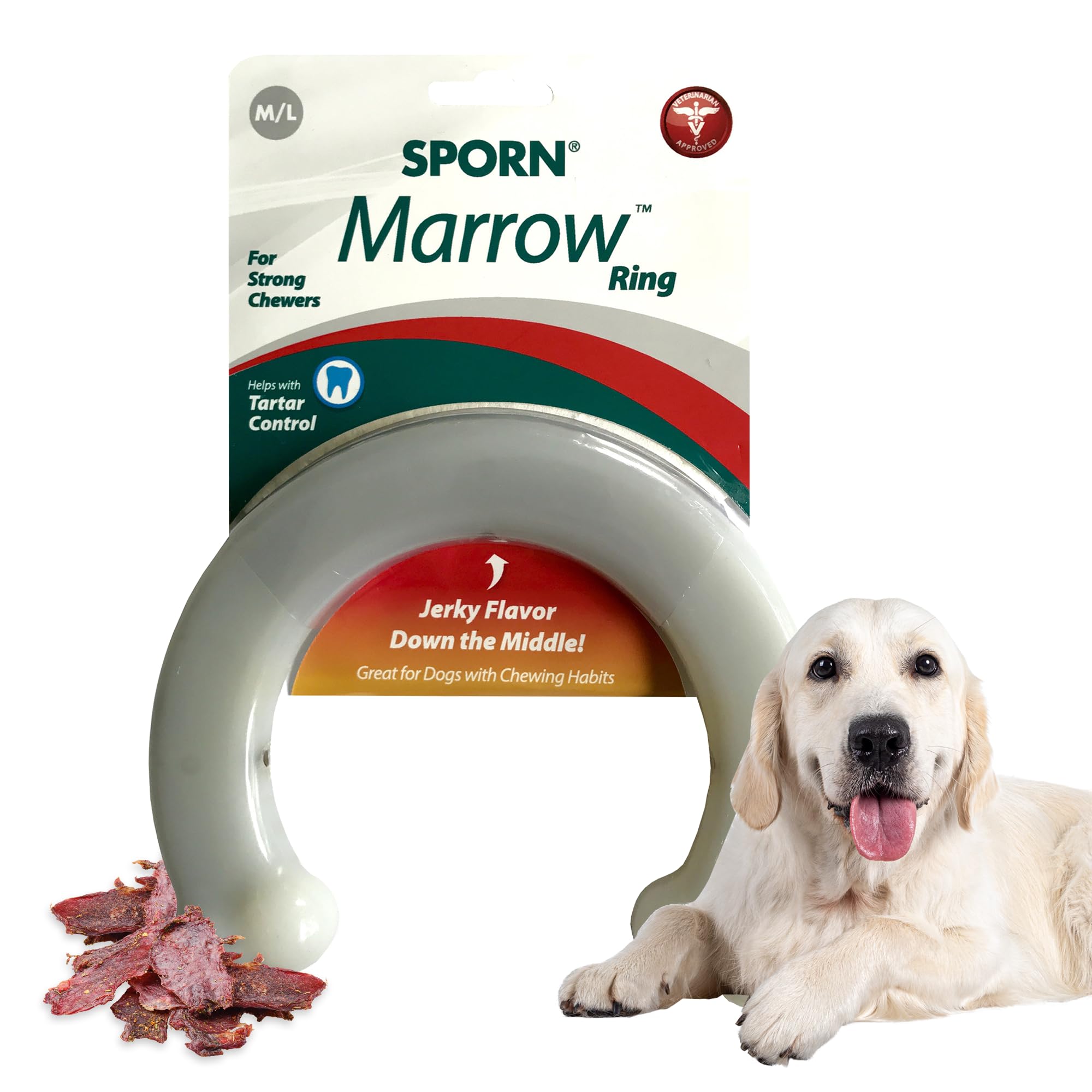 Sporn Durable Marrow Ring Dog Chew Bones for Aggressive Chewers, Jerky Flavor Dog Chew Toys for Large Chew Dogs, Gluten-Free & Non-Toxic, Medium/Large