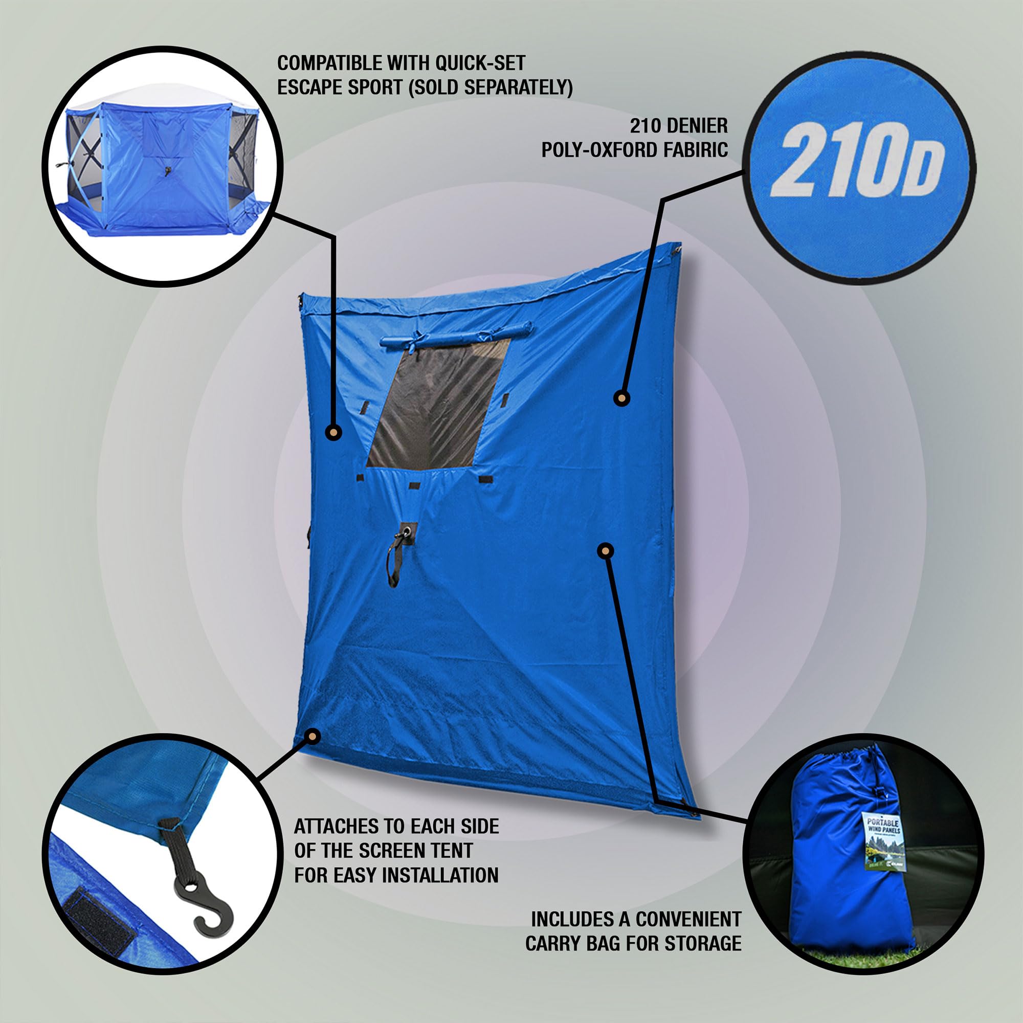 CLAM Quick-Set Wind and Sun Panel Attachment for Escape Sport Screen Shelter Canopy Tent with Carrying Bag, Accessory Only, Blue (3 Pack)