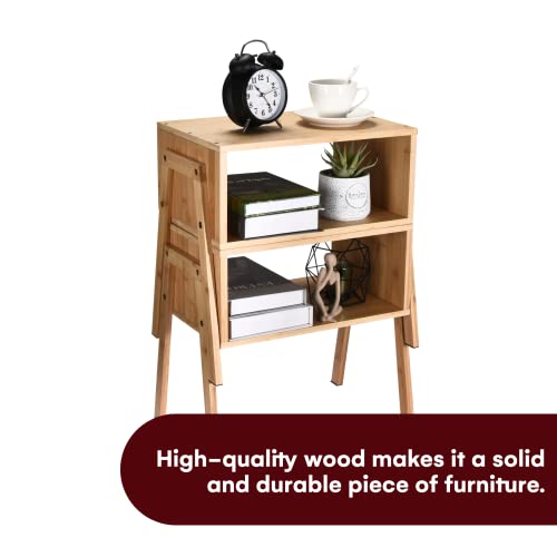 Vdomus Bamboo Stackable Nightstand Set of 2-16 inches Natural Wood Matching Side Table - Wooden Bedside Tables - Minimalist Low End Table Furniture for Living Room or Bedroom
