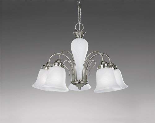 Progress Lighting P4391-09 5-Light Chandelier with Etched Alabaster Glass Shades and Center Column, Brushed Nickel