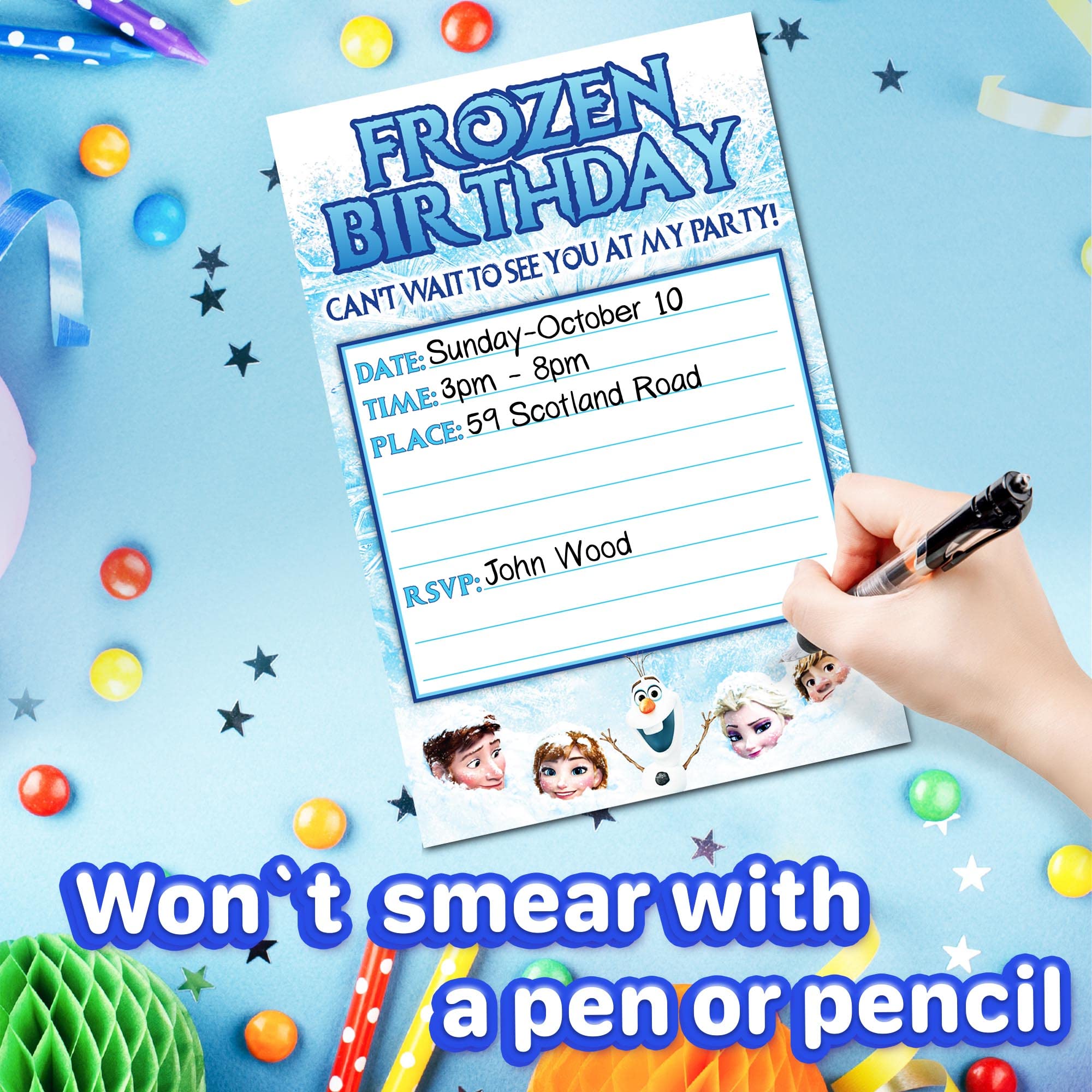 Set of 20 Winter Princess Themed Happy Birthday Invitation Cards & Envelopes β Lightweight (240g), Postcard Style Invites for the Perfect Party Pack