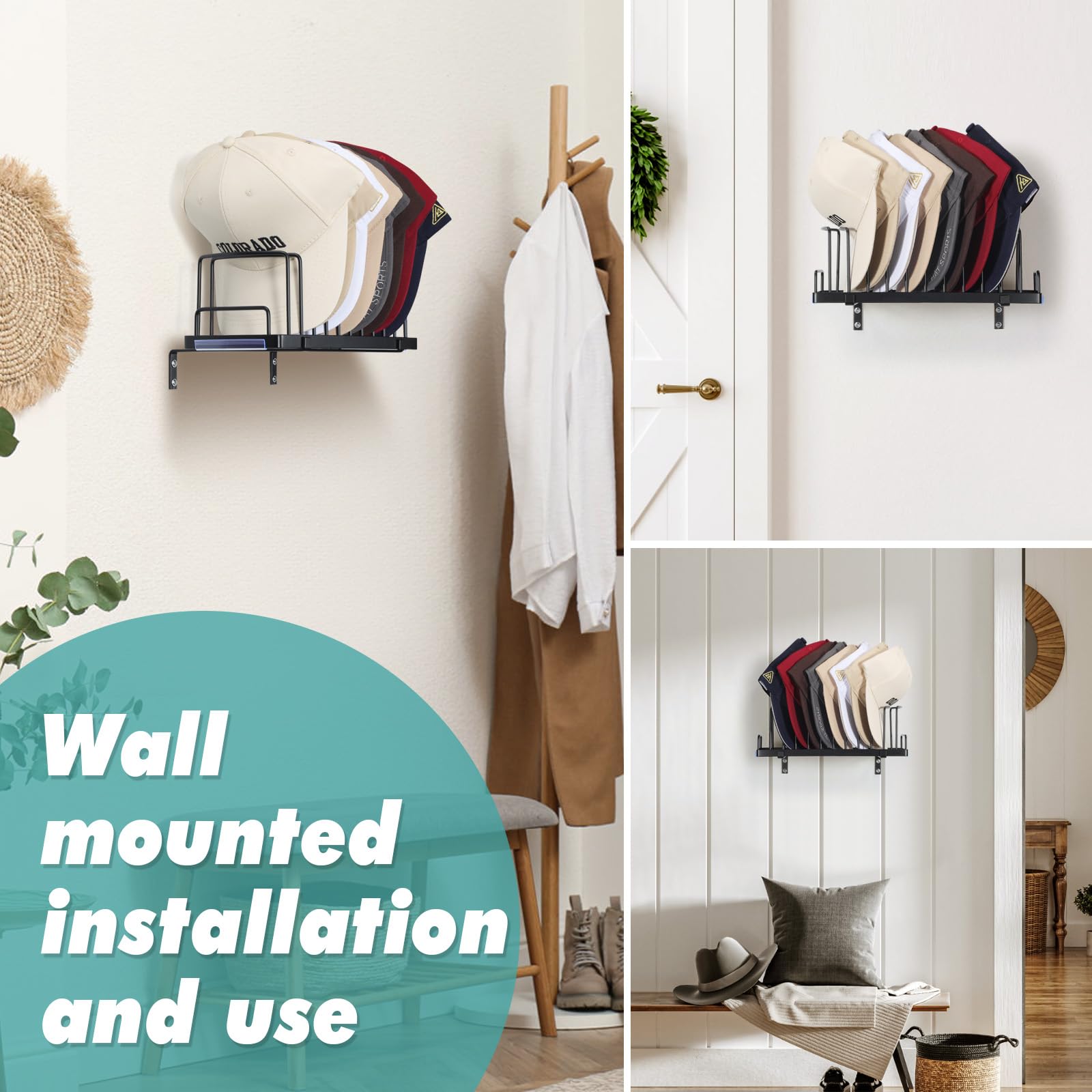 Hat Organizer,Metal Baseball Cap Hat Rack For Wall, Baseball Cap Display And Storage Rack Hat Rack, Tabletop Hat Racks For Baseball Caps For Bedroom, Closet, Dresser, Entrance (Black-2Pack)