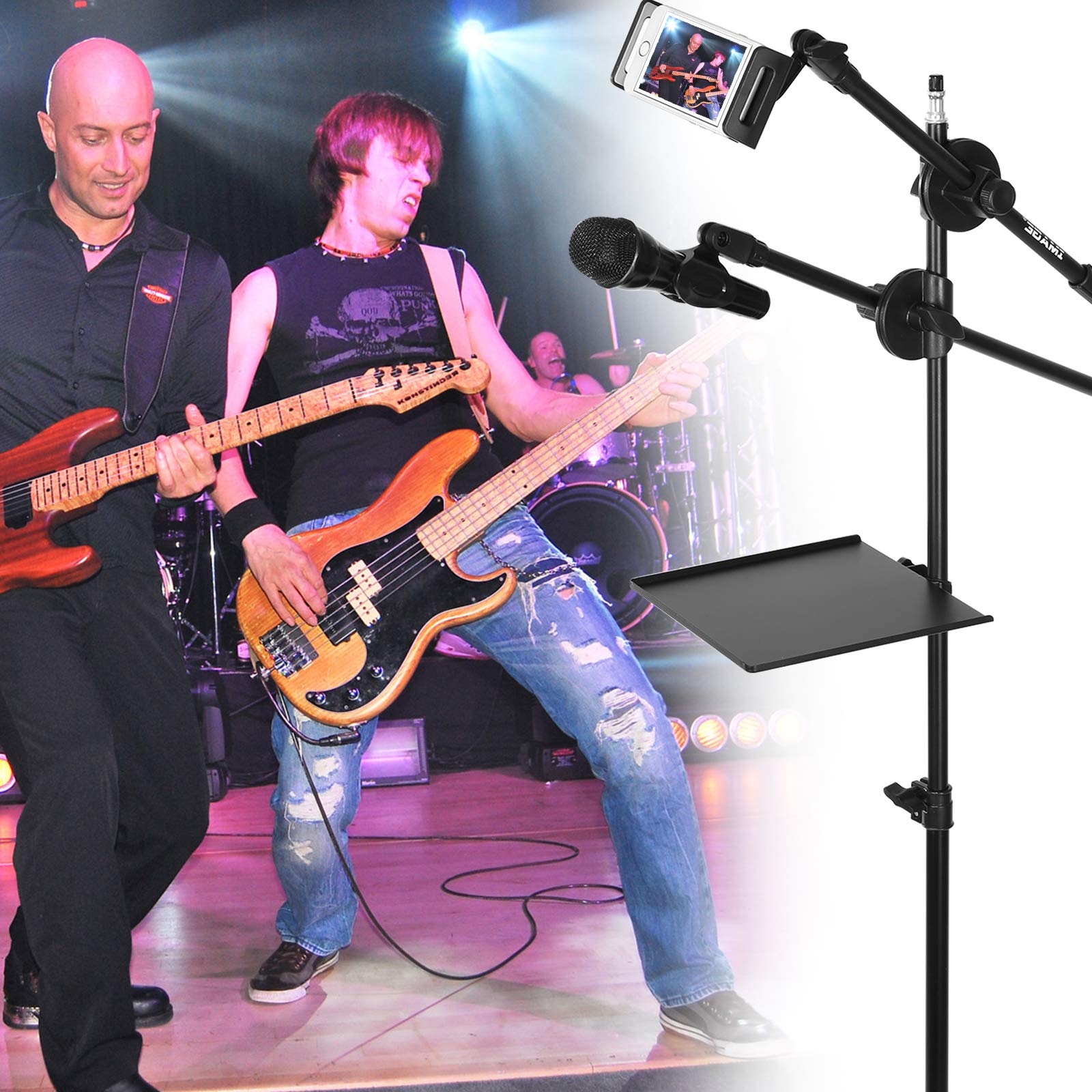 Clamp-On Rack Tray Holder,Microphone Stand Shelf, 7.9x8.6inch Music Stand for Music Sheet, Accessory Standard Speaker Stand