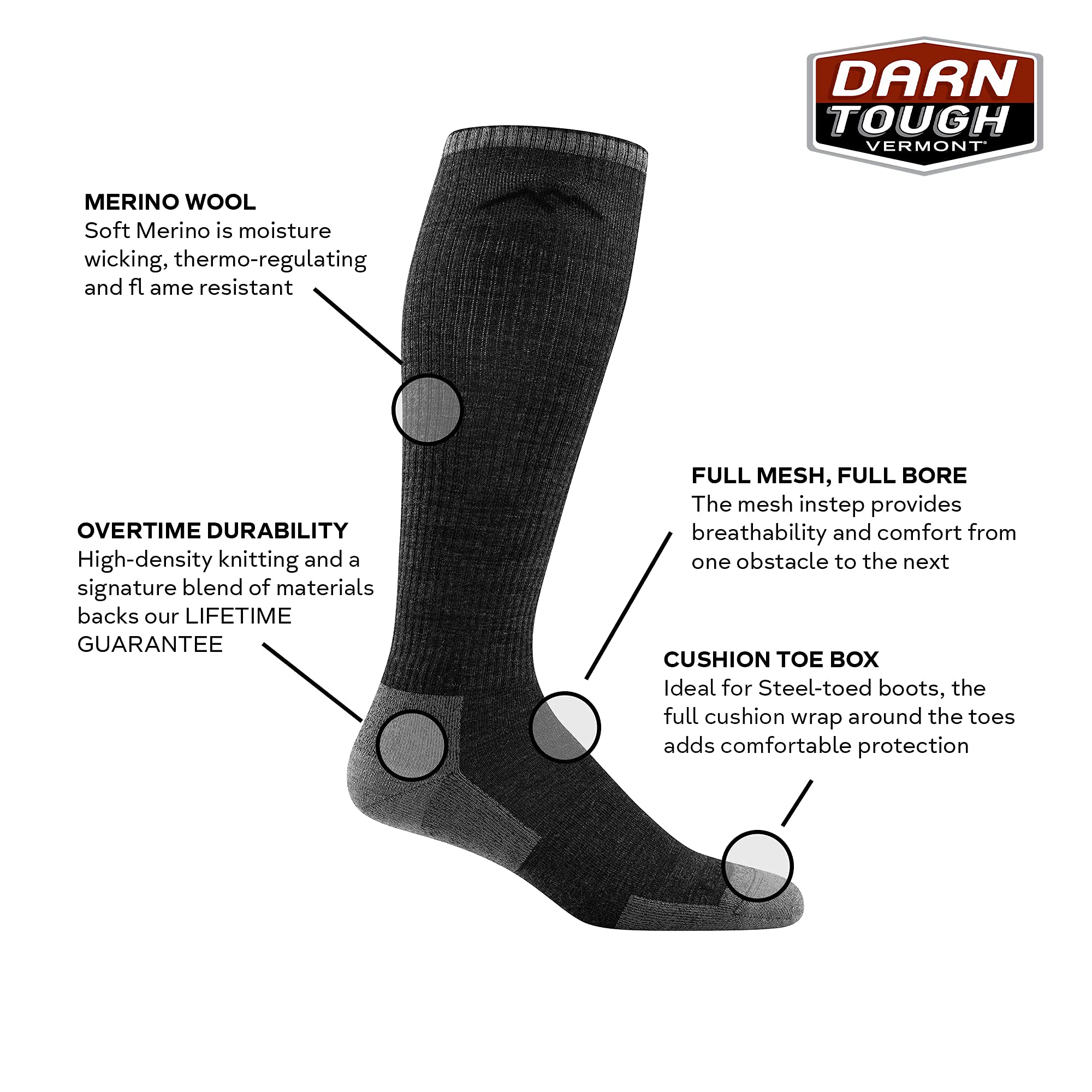 Darn Tough Westerner OTC Light Cushion Sock - Men's White Medium