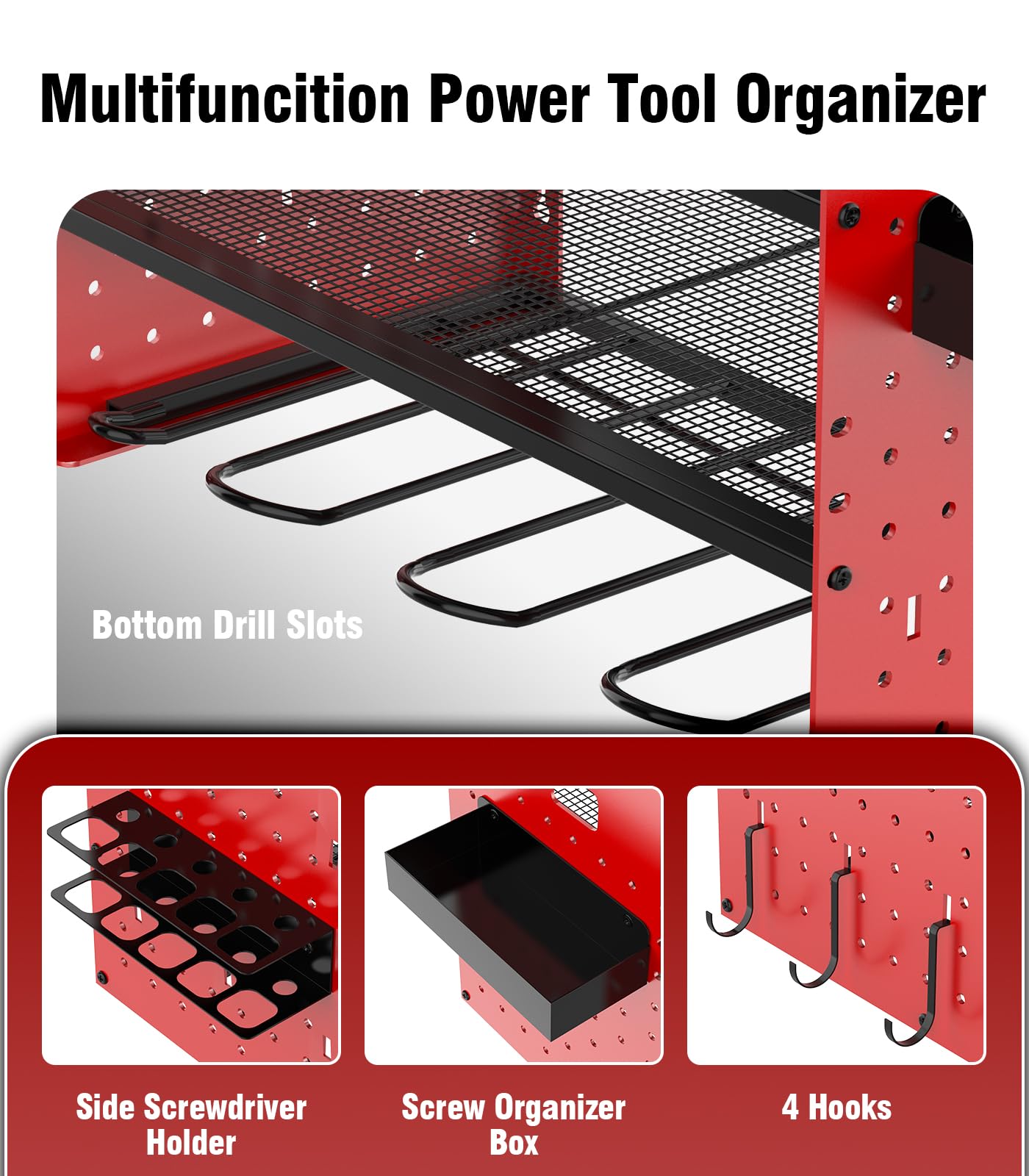HSicily Power Tool Organizer Wall Mount, 5-Tier Garage Tool Storage with 6-Outlet Charging Station, Drill organizer Wall Mount for Power Tools, Screwdrivers, Wrenches, and Tool Organizers and Storage
