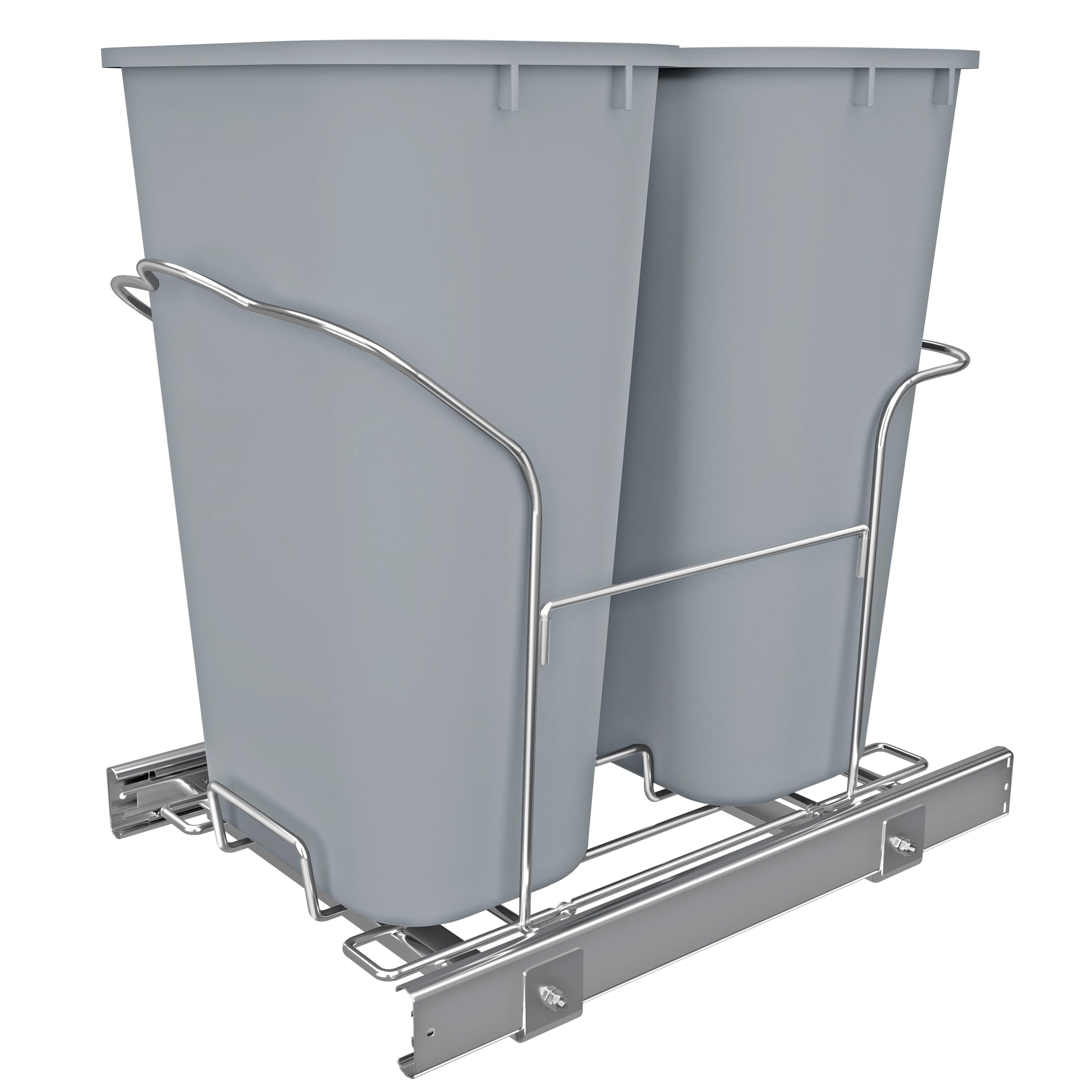JOWBOOW Double Trash Can Cabinet Pull Out, 2 x 35L (18.5 Gallon) Soft Close Pull Out Trash Can Under Counter Garbage Can Slide Out for Under Cabinet, Grey