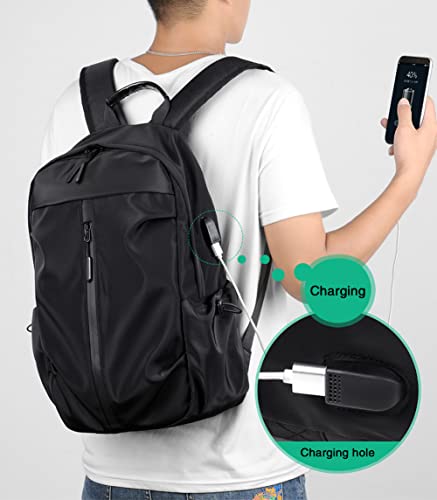 LIMHOO Travel Laptop Backpack with USB Charging Port College Backpack Water Resistant Wear-resistant Daypack Rucksack (Black)