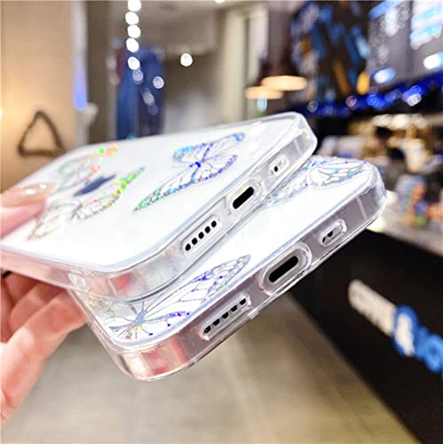 LUSAMYE iPhone 14 Pro Max Case - Cute Butterfly Design, Clear Glitter Electroplated Cover with Screen Protector for Girls & Women