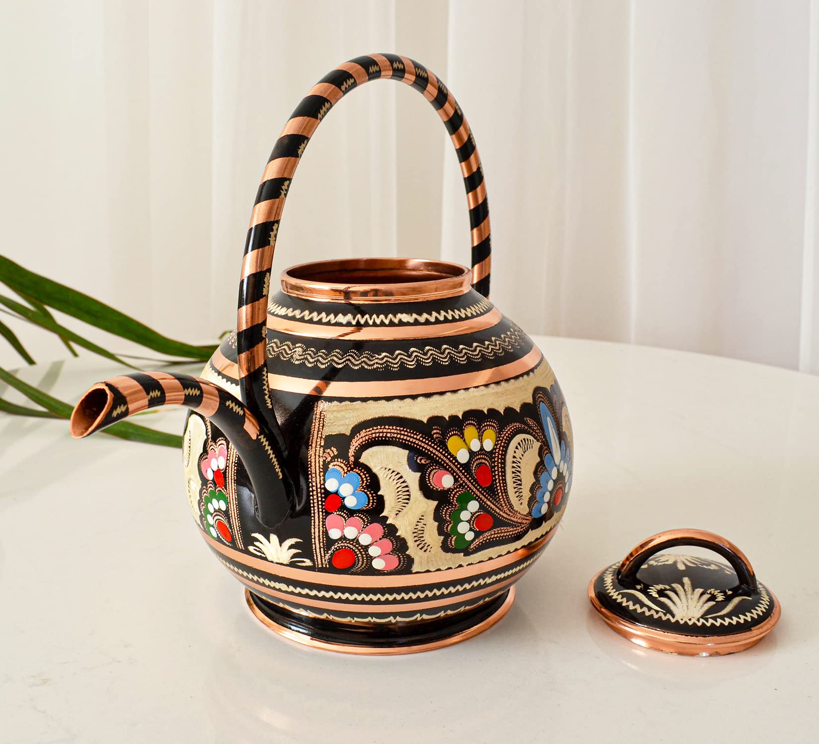 Gneric Copper Flower Watering Can,Pure Copper Pitcher,Handmade Copper Watering Pot,Mini Plant Watering Pot,Copper Watering Can for Flower (Patterned)