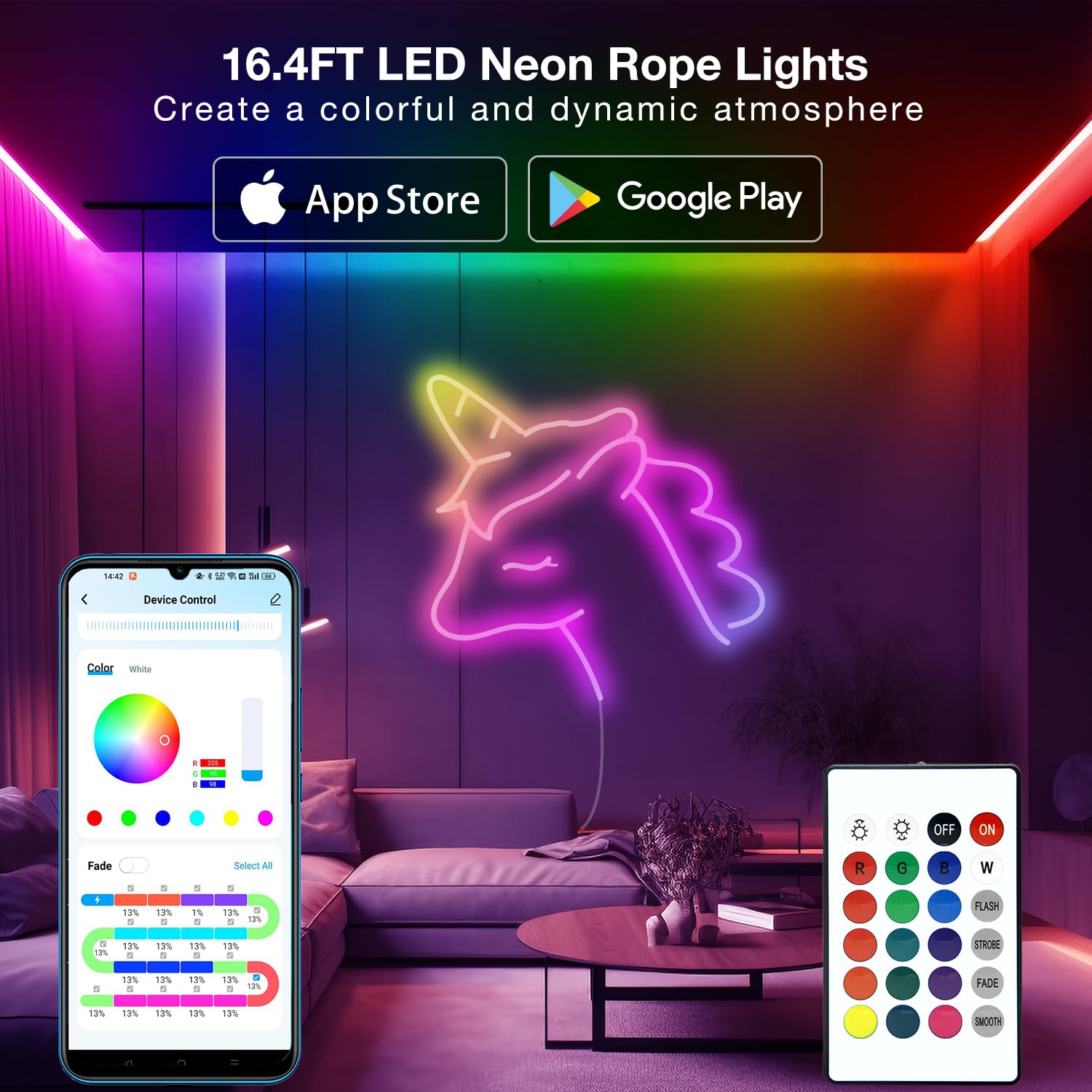 DAYBETTER Smart Led Lights 65.6ft, App Controlled Led Strip Lights Kits with 24 Keys Remote, Timer Schedule Led Lights Strip, Color Changing Led Lights for Bedroom Party Kitchen