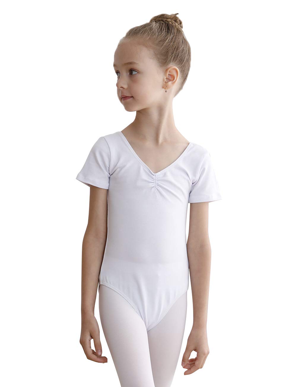 Daydance White Girl's Dance Leotards Short Sleeve Ballet Outfits for Training