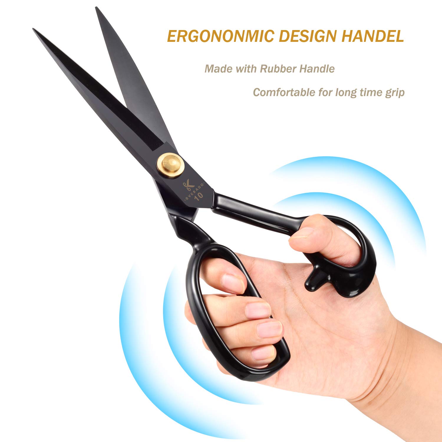 Sewing Scissors, 10 Inch Fabric Dressmaking Scissors Upholstery Office Shears for Tailors Dressmakers, Best for Cutting Fabric Leather Paper Raw Materials Heavy Duty High Carbon Steel(Right-Handed)