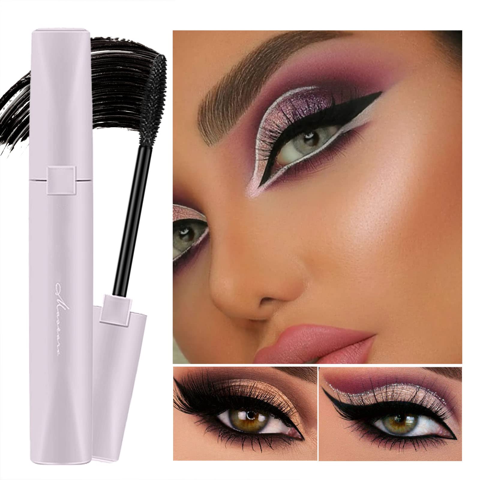Daily Use Of Cosmetics For Women Long Black Natural Mascara Curly Mascara No Clumps Do Not Easy Removal Makeup Long Lasting Mascara Long Curl Lattice Eyelash Growth(Black-A)