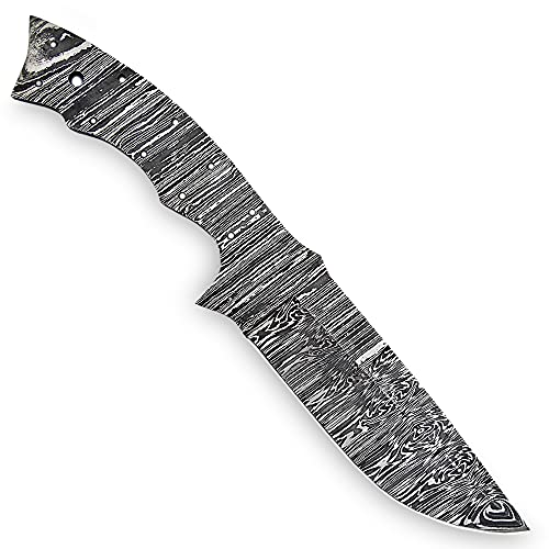 ColdLand Damascus Knife Blank Blade Hand Forged for Hunting Knife Making Supplies, Skinner Blank with Sheath