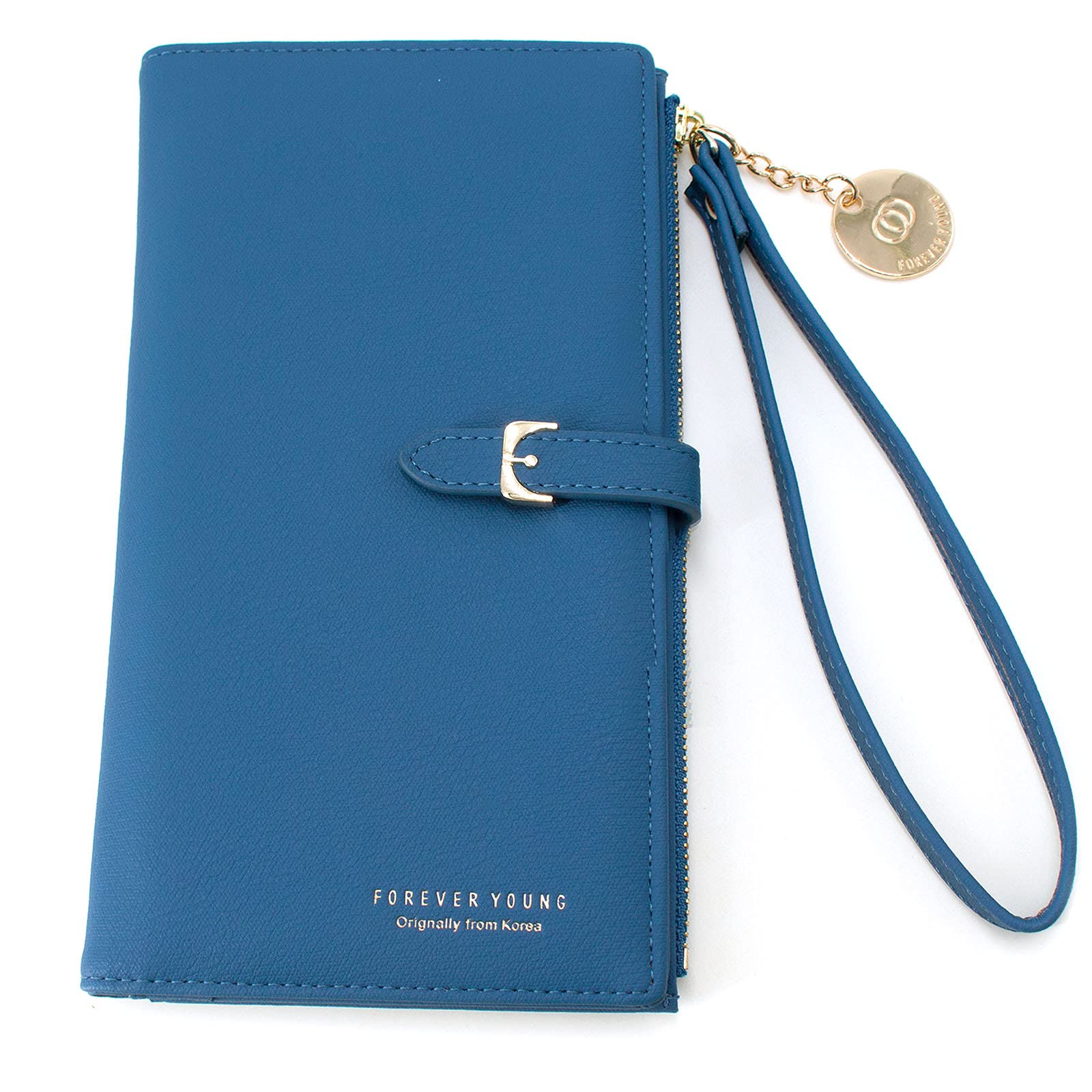 Valentoria Womens Long Wallet Wallet ClutchPurse Handbag Zipper Wristlet Pocket Card Holder (Denim Blue)