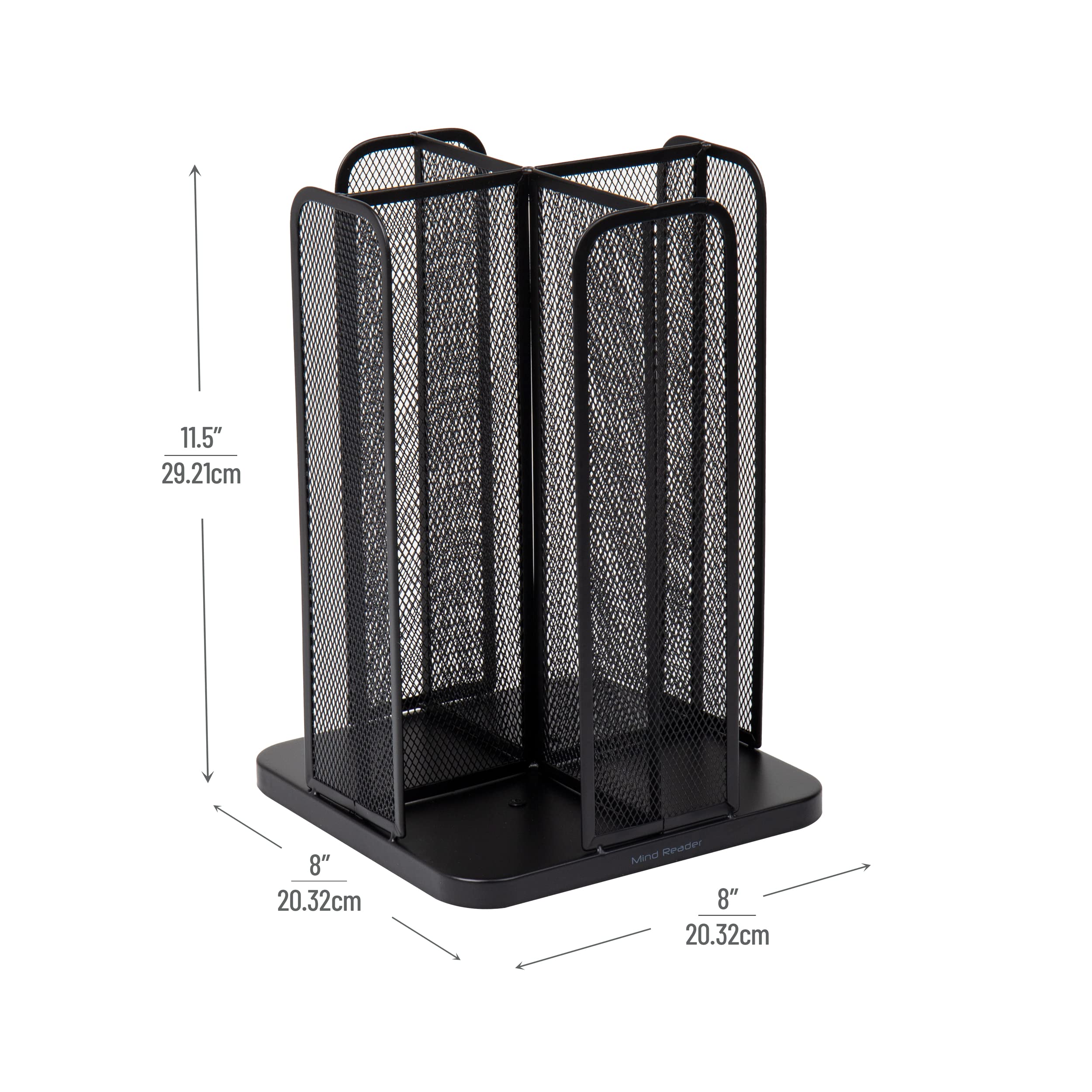 Mind Reader Carousel 4 Compartment Cup and Lid Organizer, Black Mesh