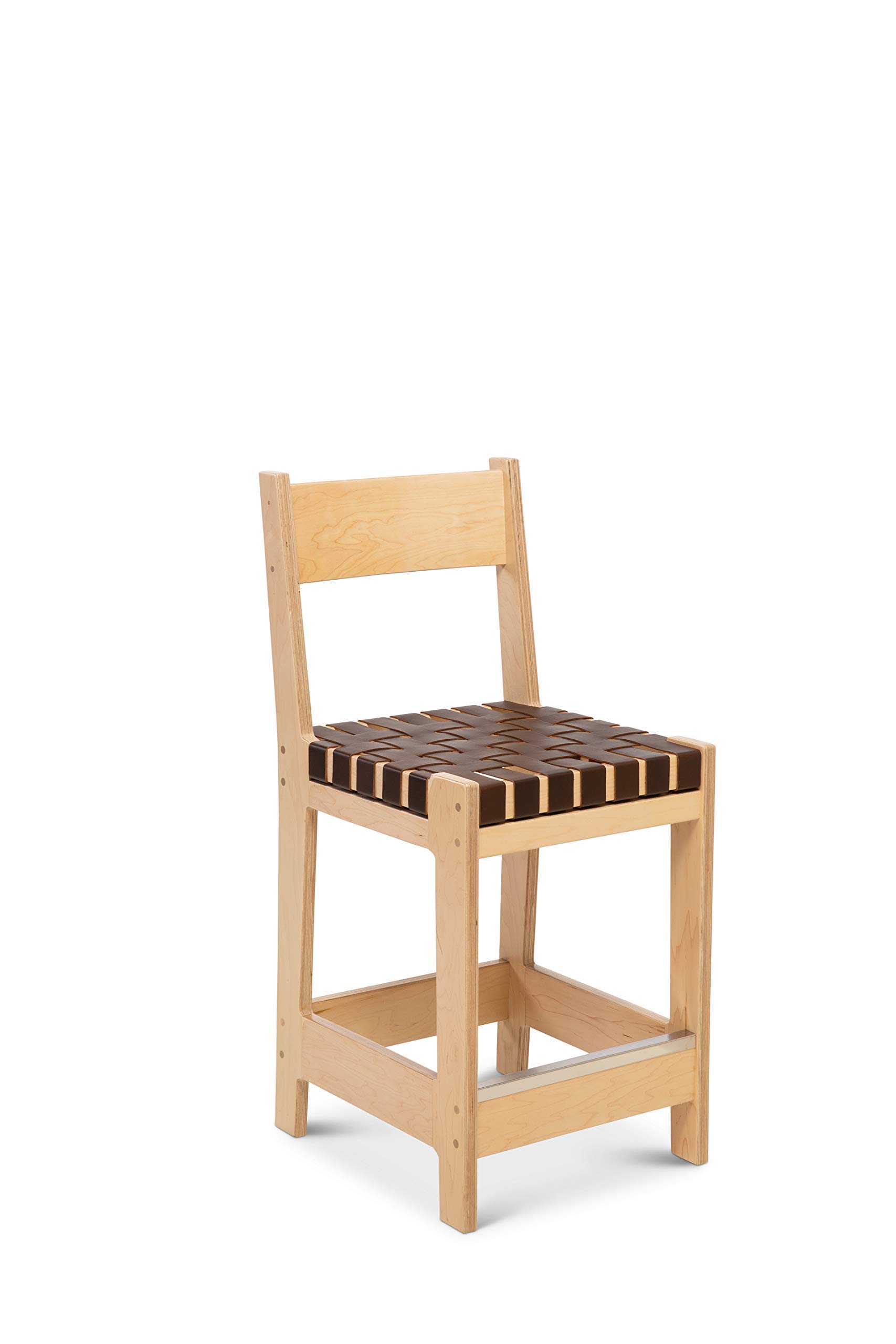 Handcrafted Counter Stool with Woven Leather Seat