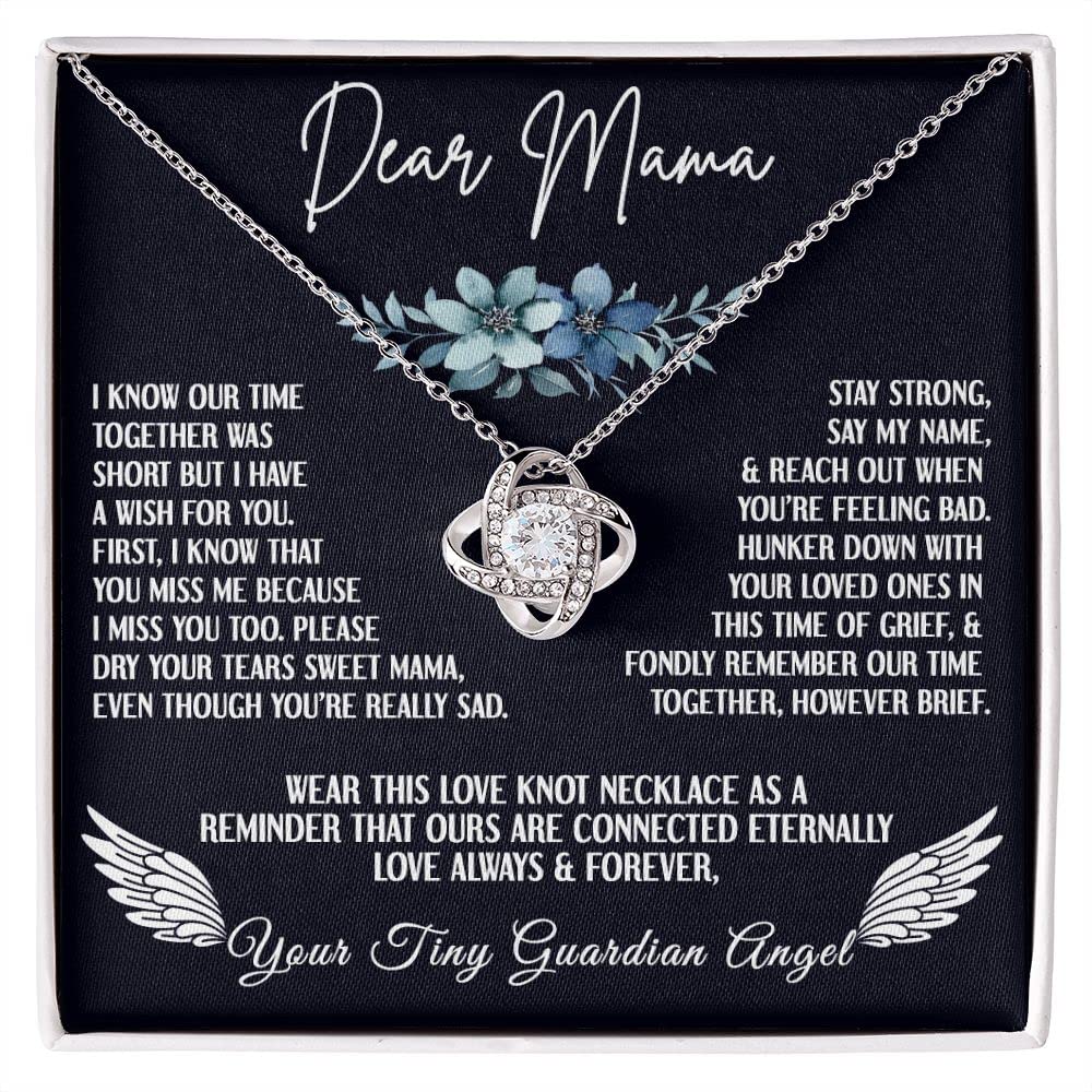 GLAVICY Dear Mama Poem Message Card with Love Knot Necklace Gift Set | Remembrance Gift for Mom Pregnancy Loss, Child Loss, Miscarriage | Give Her A Peace Gift