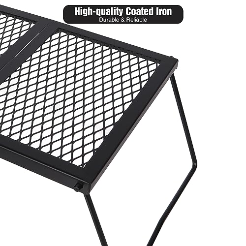 Lineslife 17'' Folding Campfire Grill Grate Over Fire Pit, Portable Heavy Duty Steel Camping Grill Grate, Camp Fire Cooking Equipment for Outdoor BBQ Picnic, Black
