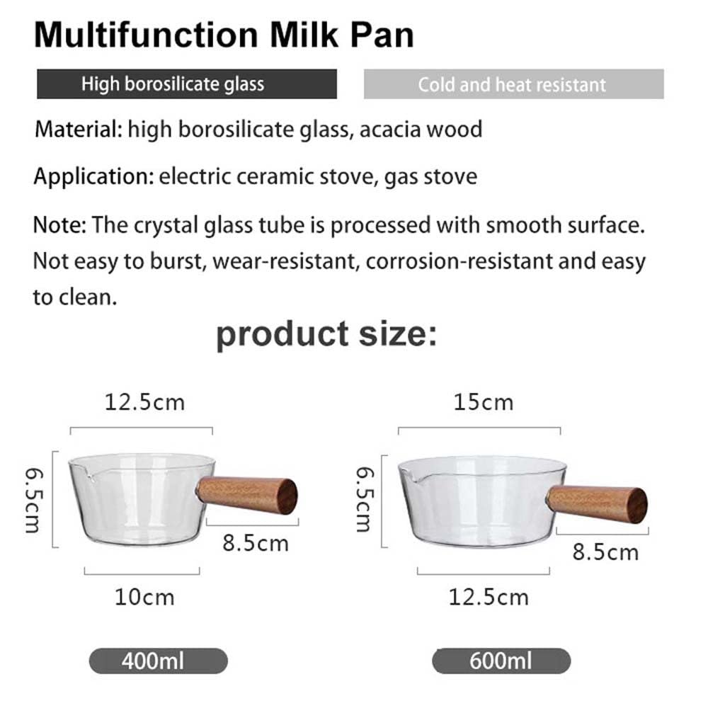 Vctitil Porridge Pot Soup Pot Wooden Handle Cookware High Temperature Resistant Transparent Glass Milk Noodle Pot Saucepan (400ml/600ml)(600ml)