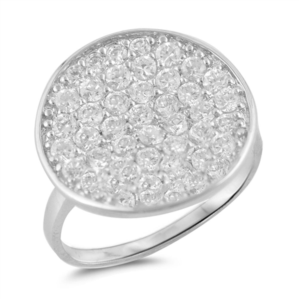 Circle Wide Micro Pave White CZ Unique Ring .925 Sterling Silver Band Size 7