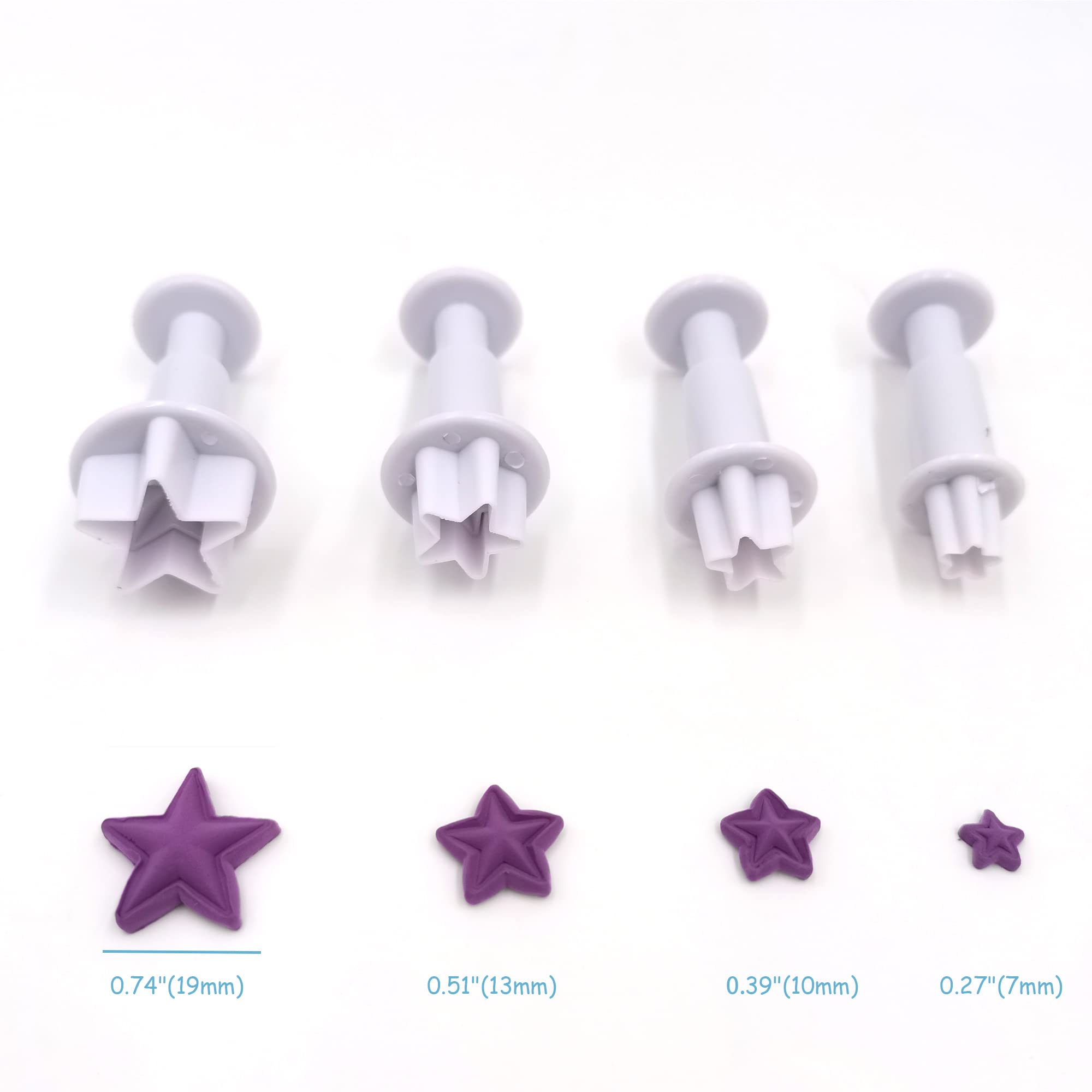 Gobaker 3D Star Fondant Plunger Cutter Set Sugarcraft Cake Cookies Cupcake Decorating Tool DIY Mold,Mini,4-Pack