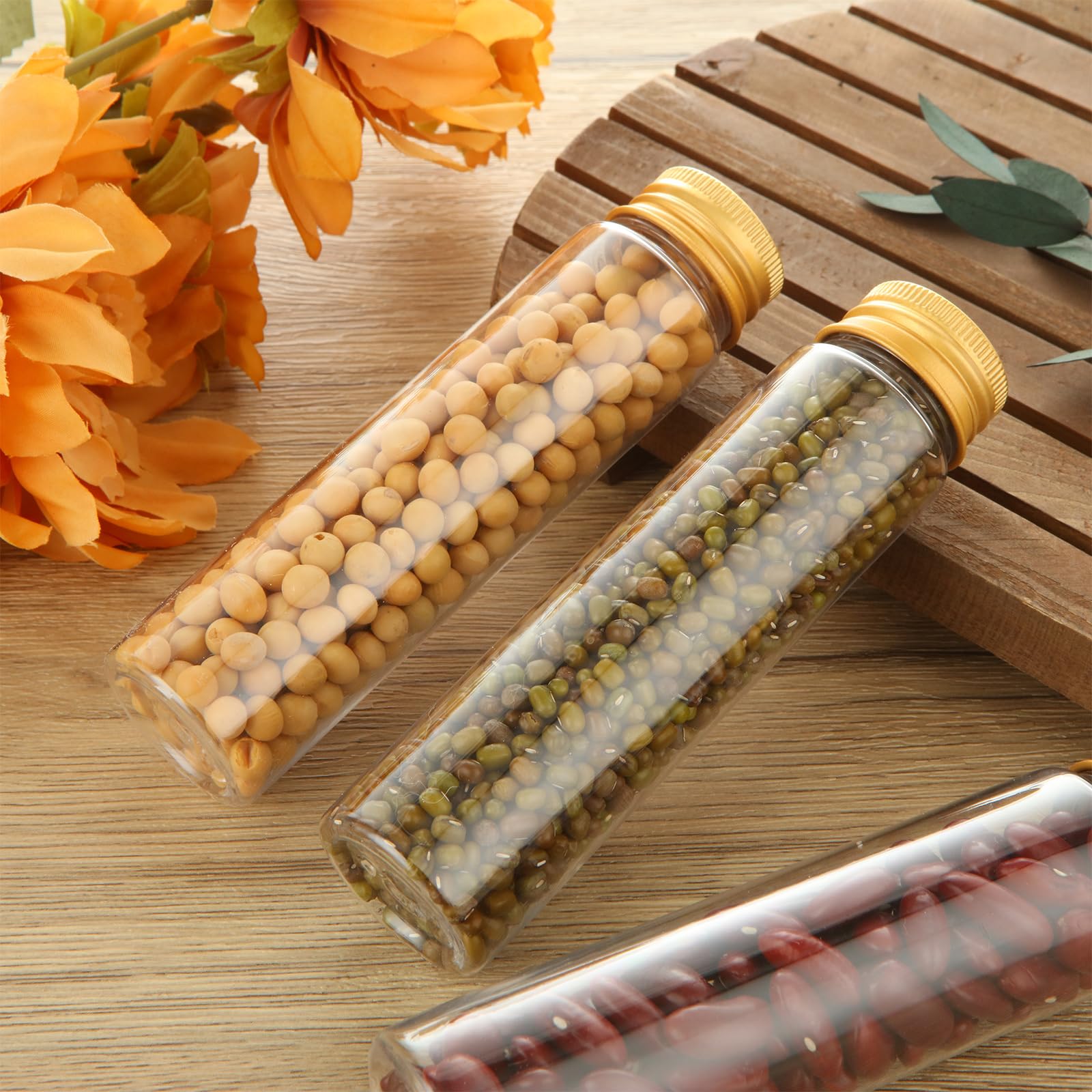 LDHHYH 50 Pack 80ml / 2.8oz Test Tubes with Caps, Clear Plastic Tube, Empty Leakproof Test Tube Bottle for Candy Bath Salt Spices Home Party Decor - Flat Bottom