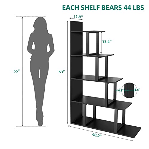 YITAHOME 5 Tiers Bookshelf, Modern 5 Shelf Bookcase Freestanding L Shape Bookshelves Display Shelf Storage Organizer Corner Bookshelf and Bookcase for Living Room Bedroom Home Office Hallway, Black