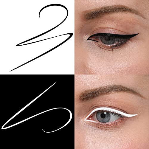 DUNUF MAKEUP 2 in1 Waterproof Liquid Eyeliner, Pitch Black, White,white liquid liner,0.02 Fl Oz (Pack of 1)