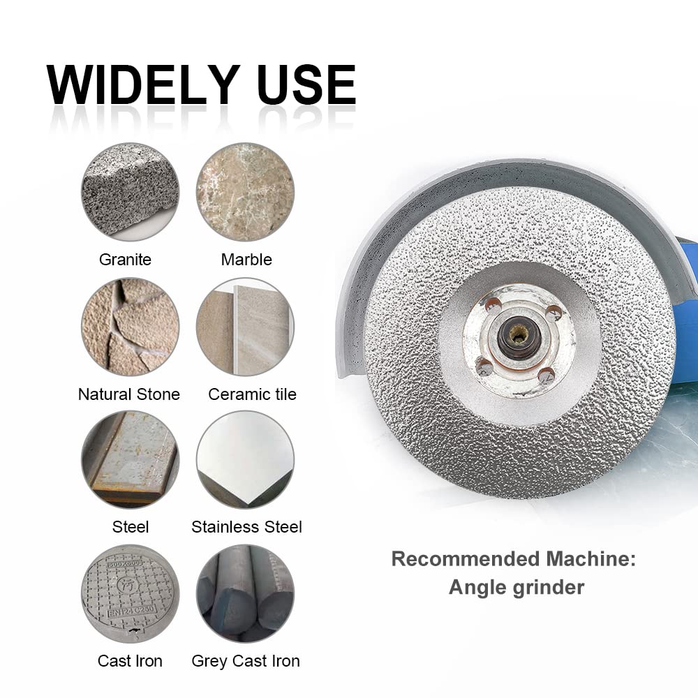 SHDIATOOL Diamond Grinding Cup Wheel 4-1/2 Inch for Granite Marble Iron Steel Masonry Convex Vacuum Brazed Grinding Disc Fits 7/8 Inch Arbor 115mm
