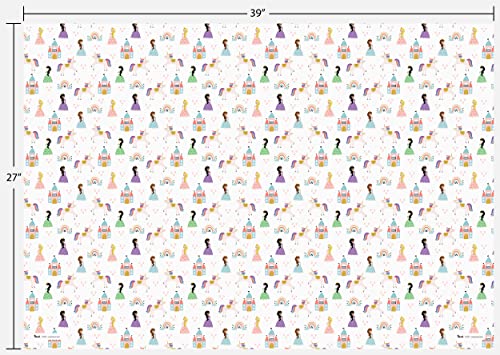 Princesses and Unicorns Girl Birthday Gift Wrap by Revel—Princess Wrapping Paper Folded flat, 27 x 39 inches