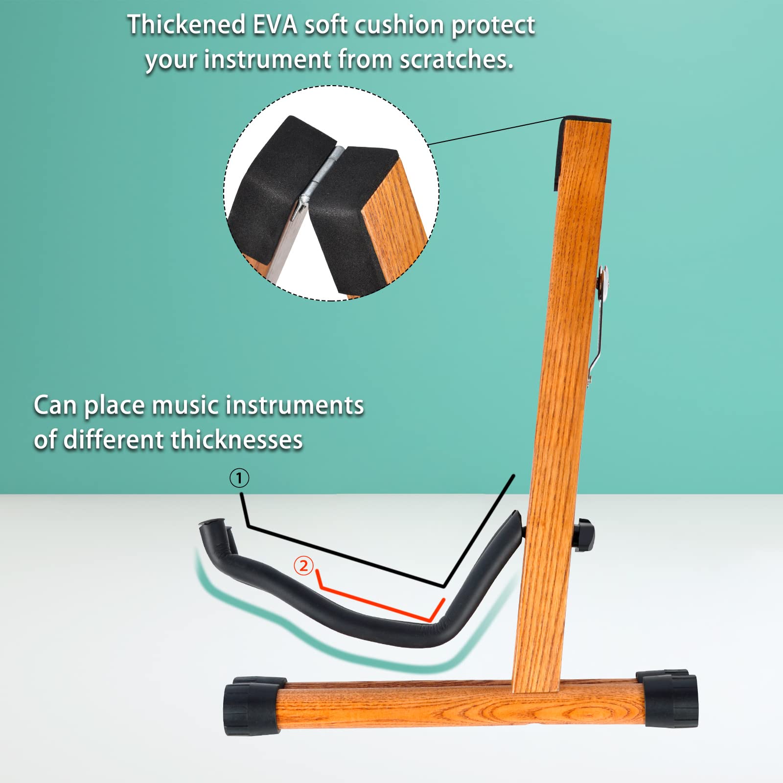 VANPHY Adjustable Beech Wood Guitar Stand Folding Electric Acoustic Guitar Stand Floor Bass Stand Wooden with Padded Classical bass Stand A-Frame Ukulele