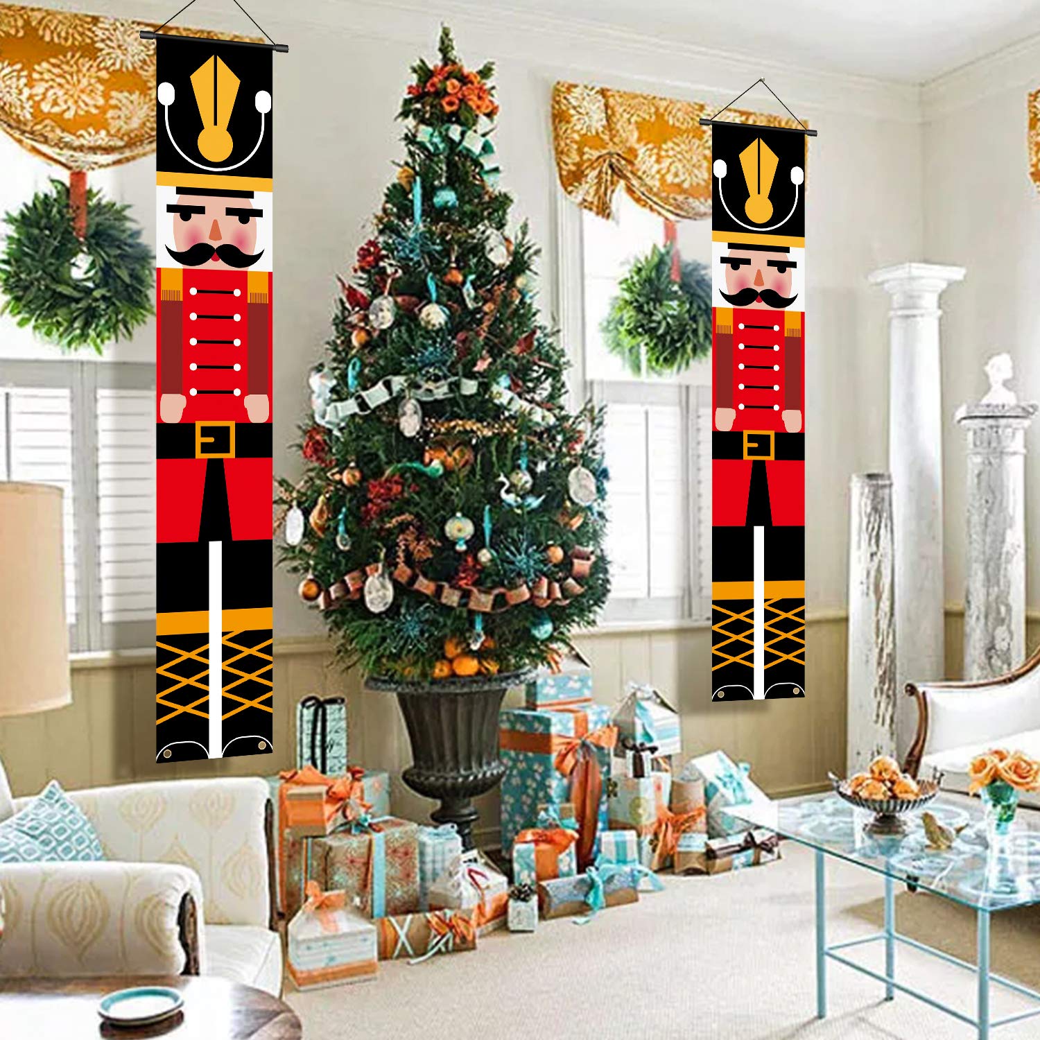 CODACE 70.8 Inch Nutcracker Christmas Decorations, Outdoor Indoor Xmas Banners Hanging Sign for Home Front Door Porch Wall