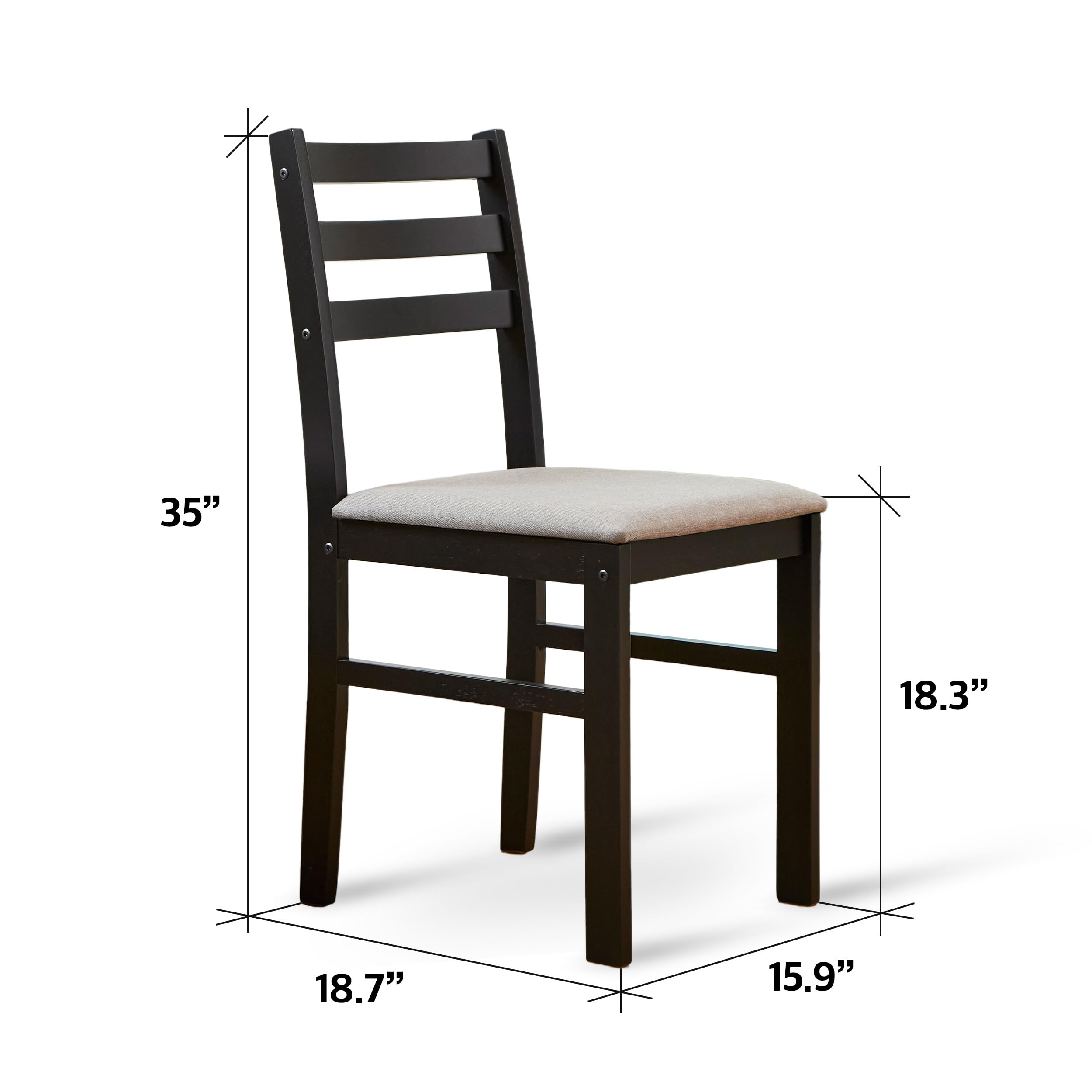 Livinia Seattle 3-Piece Wooden Dining Table Set for 2, Modern Farmhouse Kitchen Dining Room Set with Solid Wood Ladder Back Chairs for Small Space (Antique)