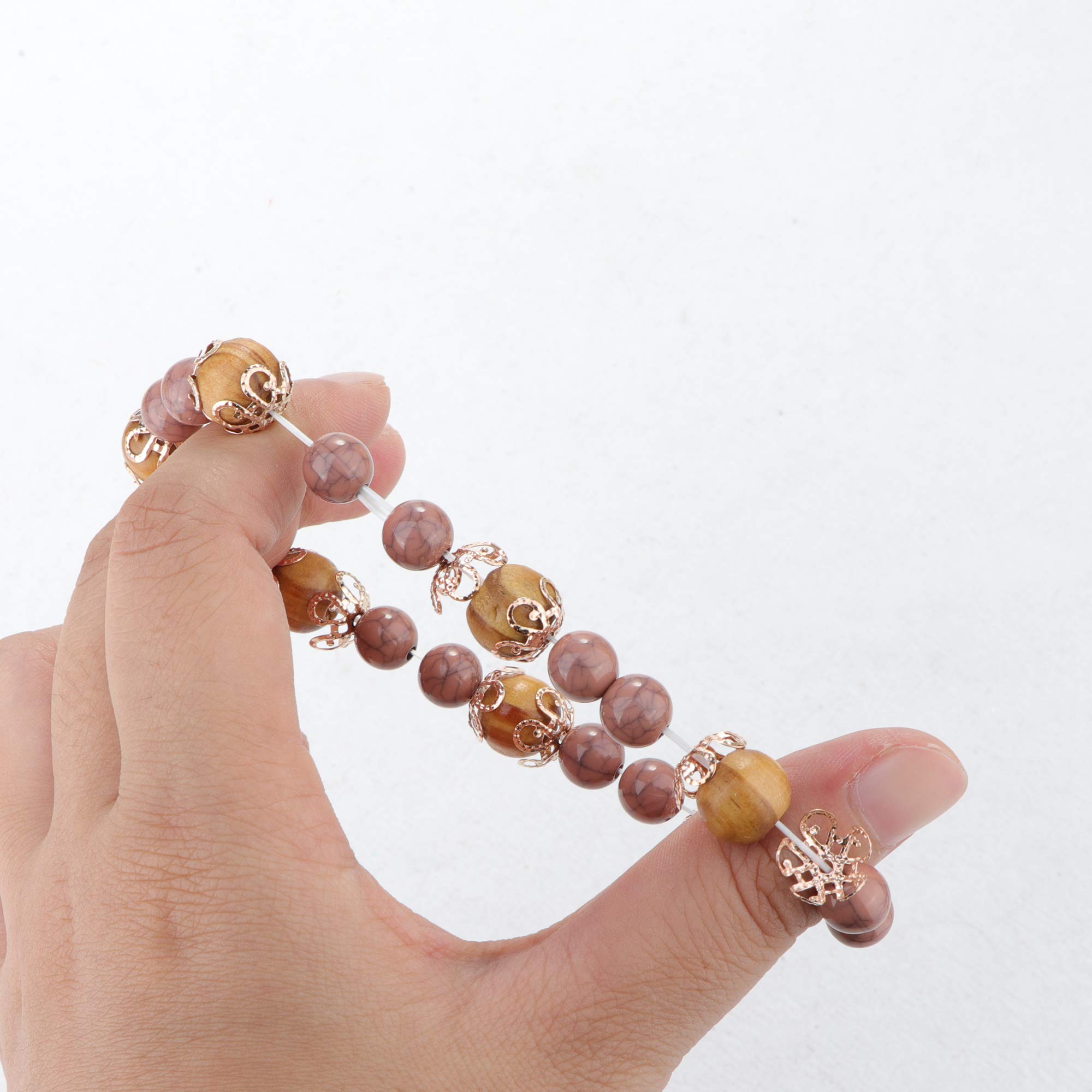 FIBO STEEL 8 Sets Bohemian Stackable Beads Bracelets for Women Boho Multilayer Stretch Wood Beads Bracelet Set Statement Charm Tassel Bangles