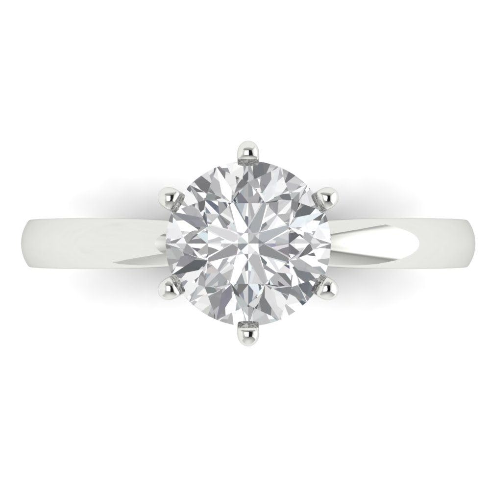 Clara Pucci 1.50 ct Round Cut Solitaire Genuine Moissanite Wedding Bridal Designer Anniversary Engagement Ring in 14k White Gold for Women