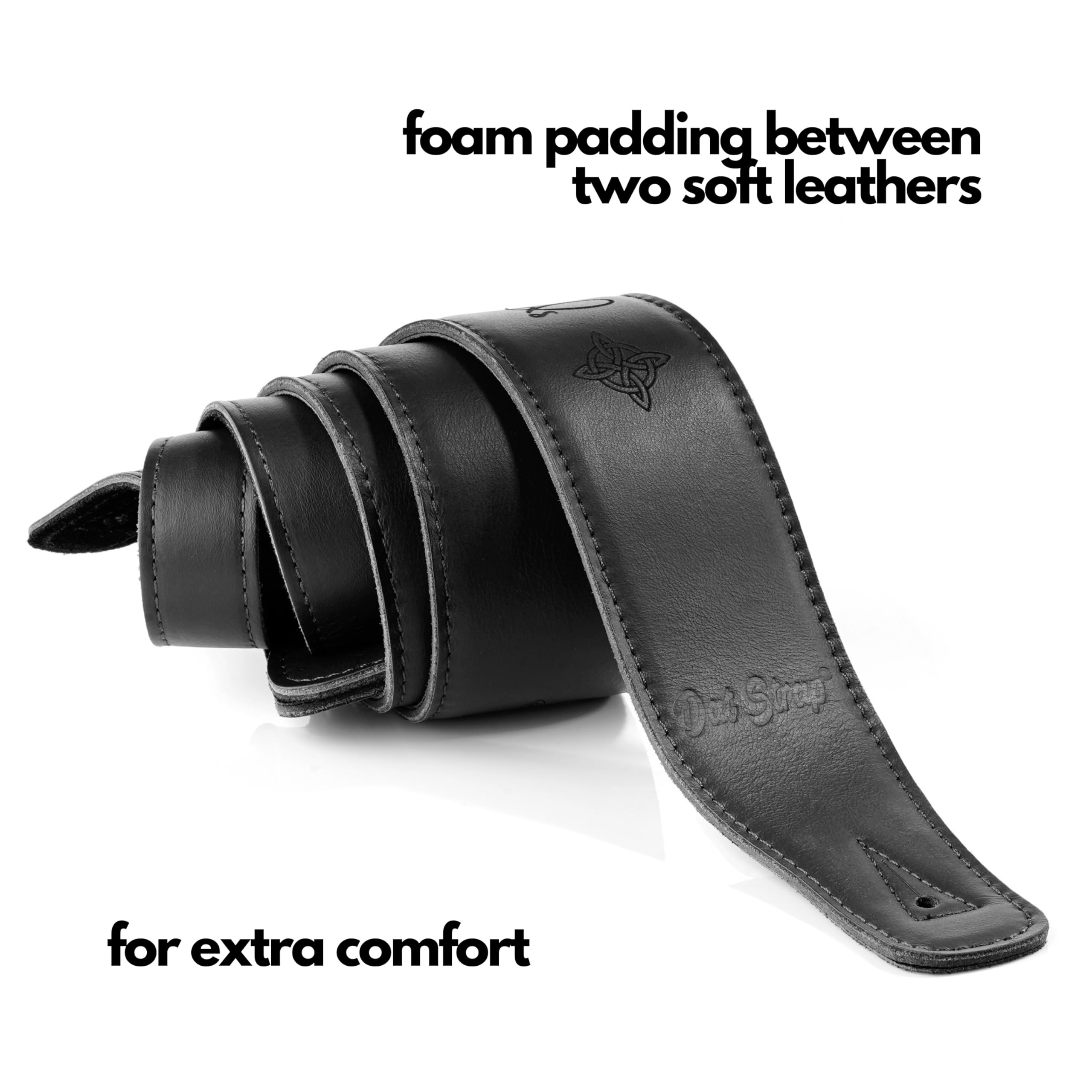 Dat Strap Black Leather Guitar Strap 100% Handmade Adjustable Real Leather | Padded Layer for Comfort | for Electric, Acoustic, Bass and Classical Guitar