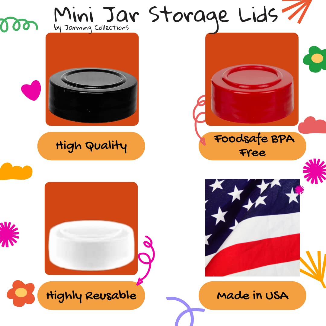 Mini Mason Jar Spice Lid Pack - Set of 12 White Polypropylene Plastic Mason Jar Lids, 48mm BPA-Free Plastic Lids for Mason Jars, Spice Jar Lid Set Made in the USA, Non-Rusting Jar Lids for Spices