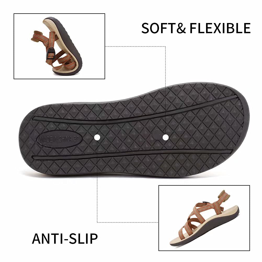 CIOR Women's Sport Sandals Hiking Sandals with Arch Support, Light Wight Non-slip Outdoor Sandals for Walking/Travel/Beach,U221WMLX04-tan-41