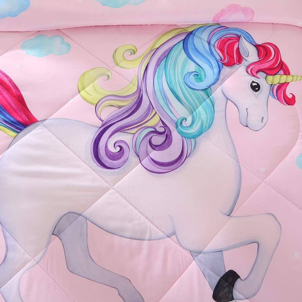 ENJOHOS Unicorn Bedding Full for Girls Lightweight Comforter Sets Rainbow Unicorn Bed Set, Pink (1Comforter&2Pillow Shams)
