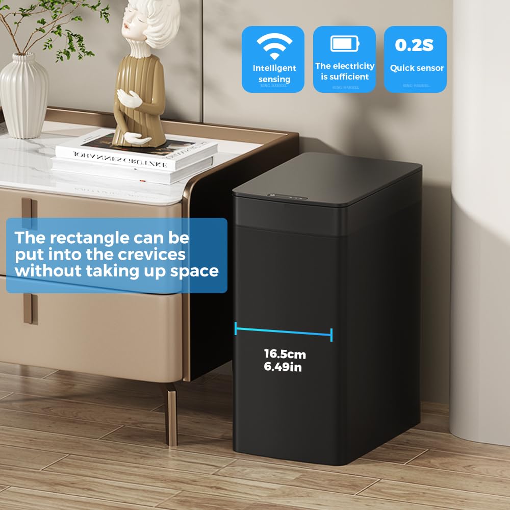 LEASYLIFE 2.1GAL Touchless Automatic Garbage Can, Slim Waterproof Motion Sensor Smart Trash Can,Small Trash can for Bathroom, Bedroom, Office, Living Room (black02)