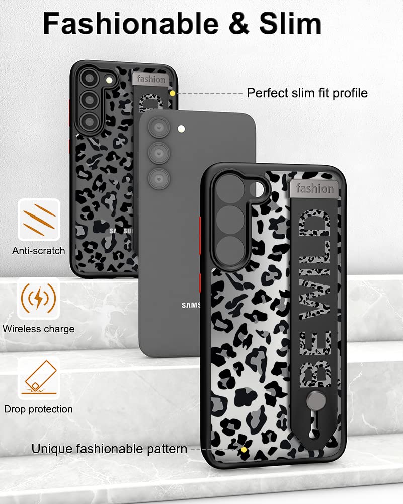 Cisland Leopard Cheetah A54 Case with Strap Stand Kickstand, Cute Case for Women Girly Designer for Girls Silicone Compatible with Samsung Galaxy A54 5G Leopard Cheetah Print Black