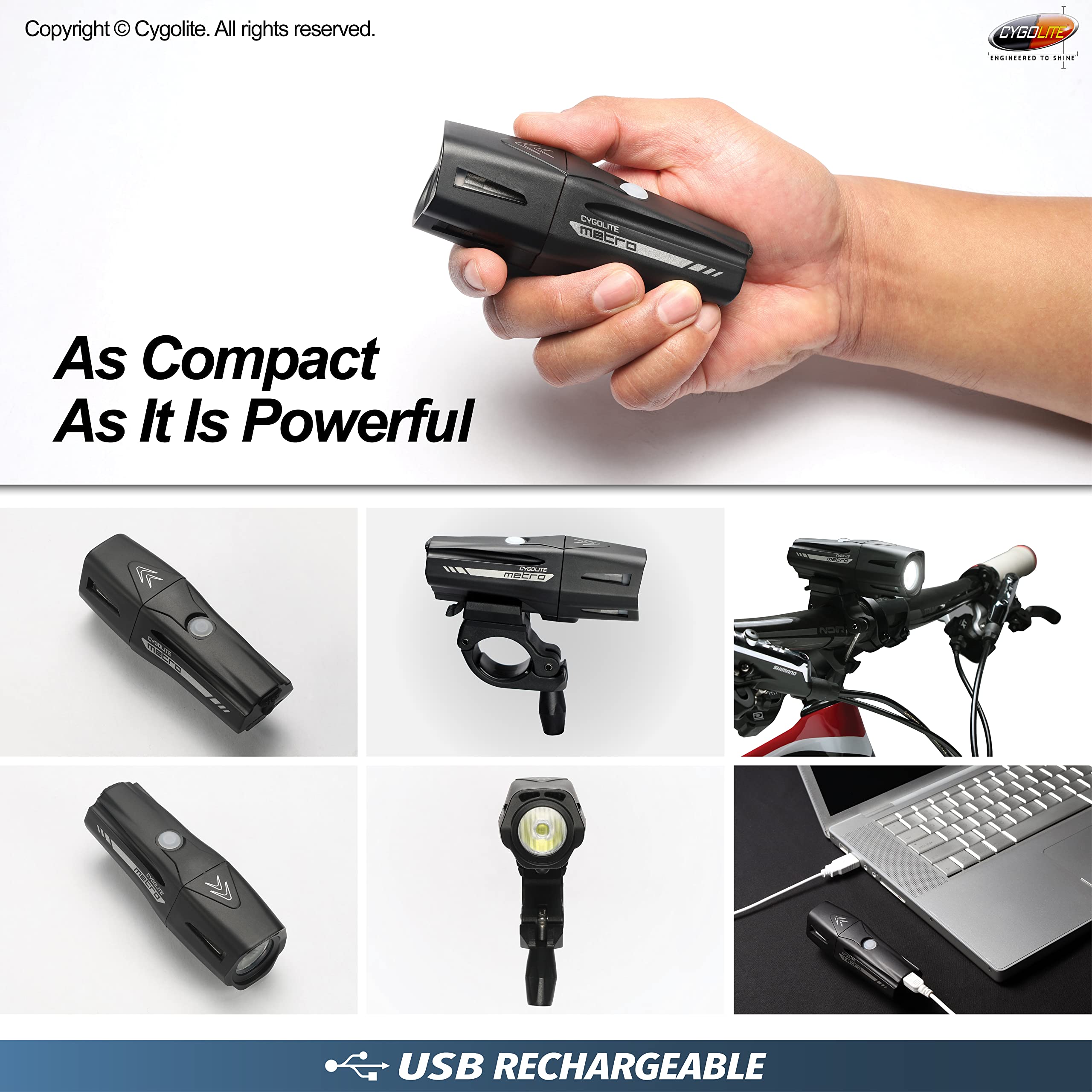Cygolite Metro Pro – 1,200 Lumen Bike Light – 9 Night & Day Modes – IP67 Waterproof – USB Rechargeable Headlight – for Road, Mountain, Commuter Bicycles, Black