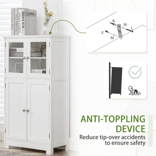 MELLCOM Bathroom Storage Cabinet, Floor Cabinet Cupboard, Wood Linen Cabinet with Doors and Adjustable Shelf,Wood Freestanding Cupboard for Living Room, Entryway, Kitchen, Ivory
