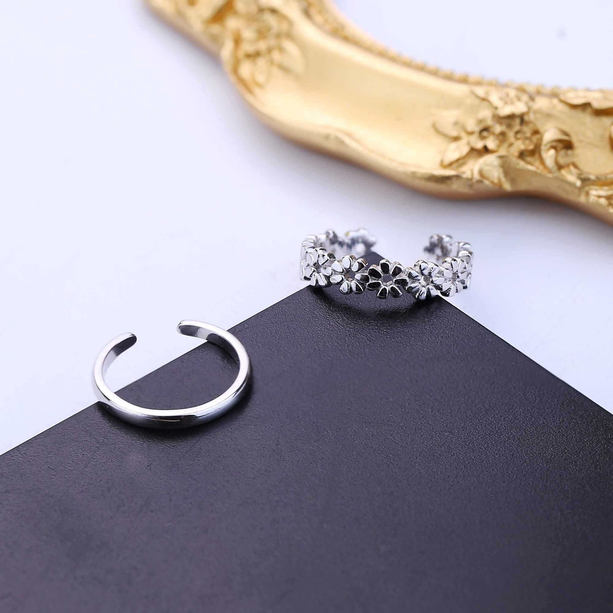 FIBO STEEL Silver Toe Rings for Women Wrap Open Cuff Ring Adjustable