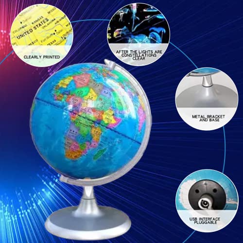 CYHO Illuminated World Globe - USB 2 in 1 LED Desktop World Globe, Interactive Earth Globe with World Map and Constellation View Fit for Kids Adults, Ideal Educational Geographic Learning Toy