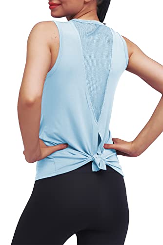 Mippo Women's Yoga Running Tank Tops - Sleeveless Summer Workout Shirts, Light Blue (M)