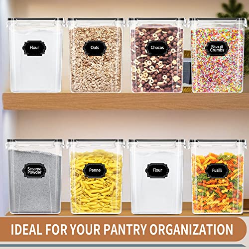 PRAKI Large Airtight Food Storage Containers 5.2L / 195oz, BPA Free, 4pcs Pantry Kitchen Organization Set for Flour, Sugar, Baking Supplies, Plastic Flour Container with 20 Labels & Maker