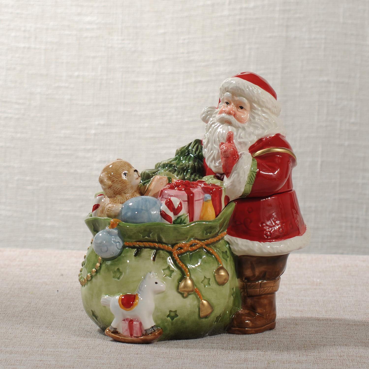 Minigift Ceramic Christmas Storage Container With Lid Candy and Cook Jar ,3D Handpainted Santa Claus Design