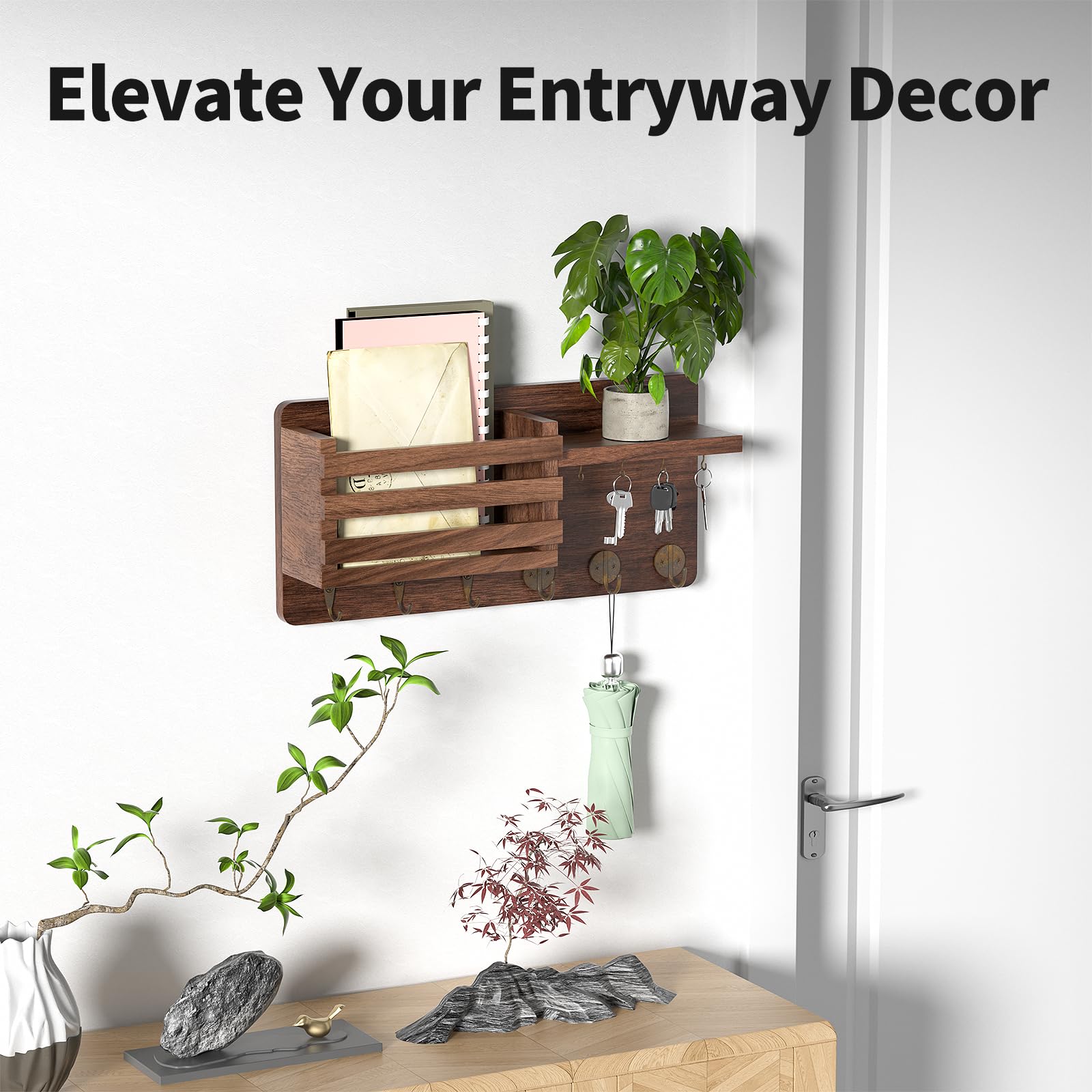 Key Holder Wall Mount, Key and Mail Holder for Wall, Easy Installation Key Holder Shelf Suitable for Entryway, Hallway, House and Living Room